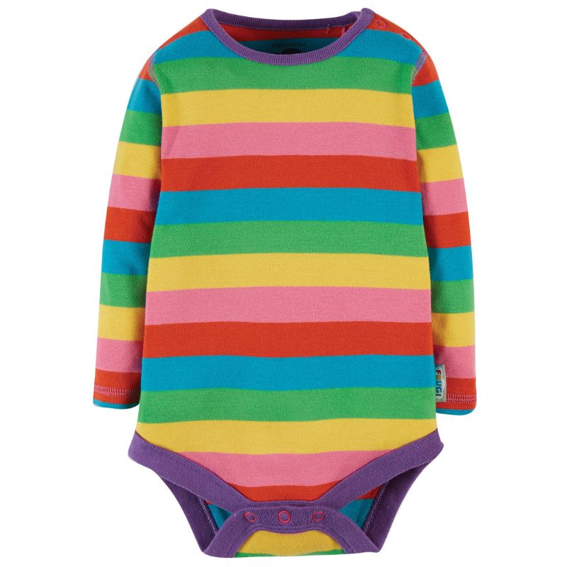 Frugi Favourite Bodysuit - Foxglove Rainbow Stripe - Long Sleeve ...
