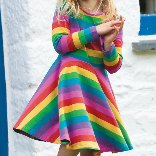Frugi Sofia Skater Dress - Long Sleeve - Foxglove Rainbow Stripe (2-6y ...